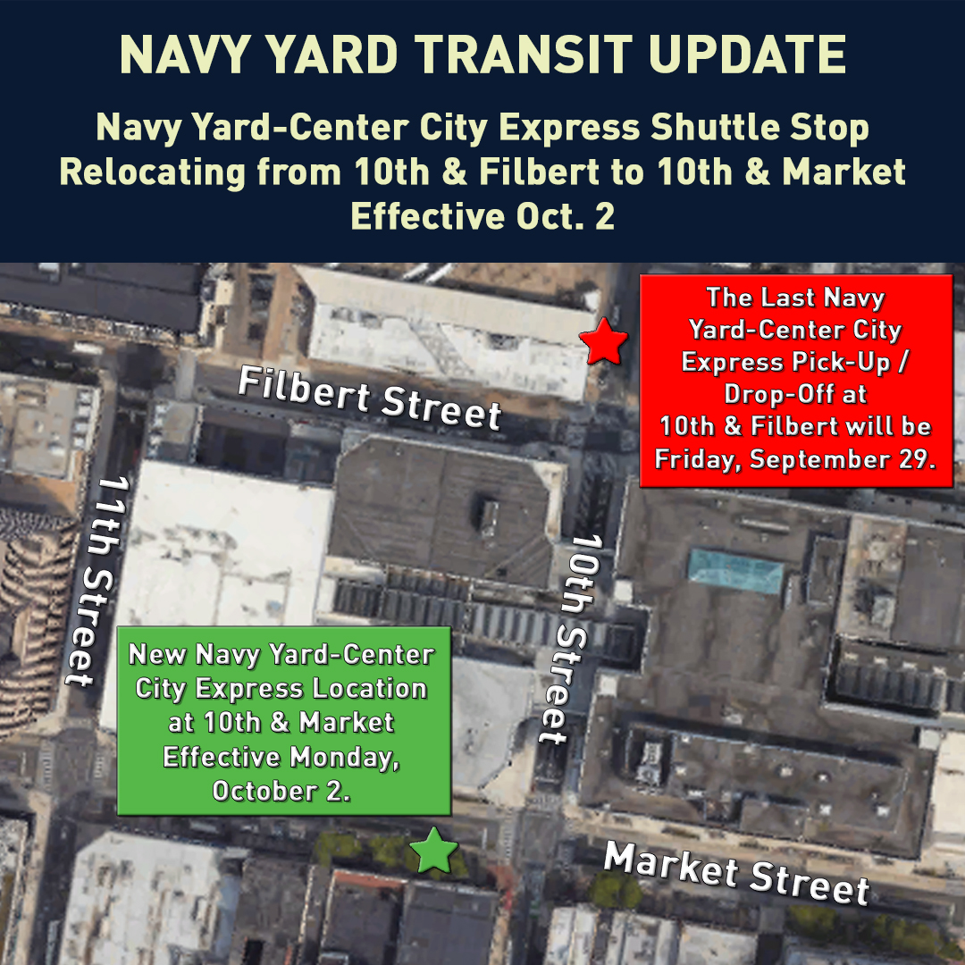 Navy Yard-Center City Express Shuttle Stop Relocation Effective Oct. 2 ...
